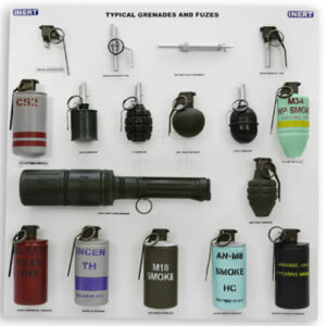 Typical Grenades and Fuzes Display Board (24" x 24") - Inert Products LLC